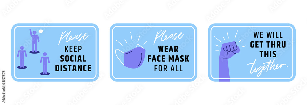 Keep social distance signage icon. Stop covid-19. Wear face mask for ...