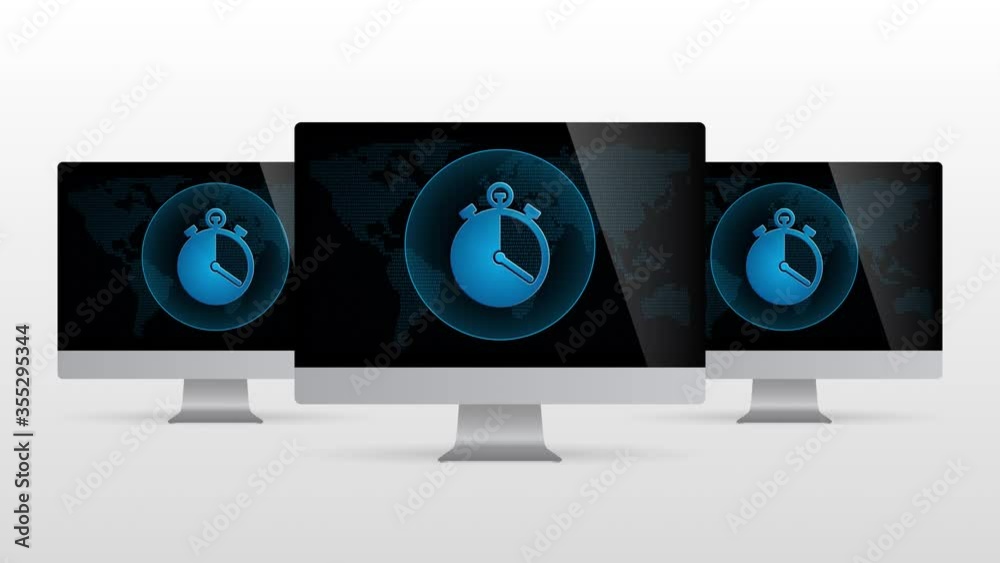 Digital world desktop device with time meter. Realistic computer ...