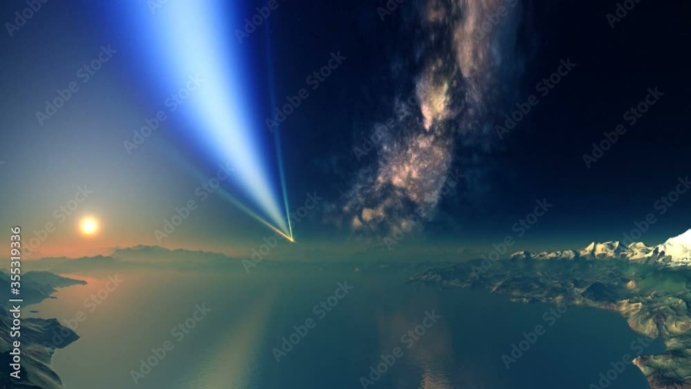 Video „Mysterious Rays on an Alien Planet. Above the foggy horizon a ...