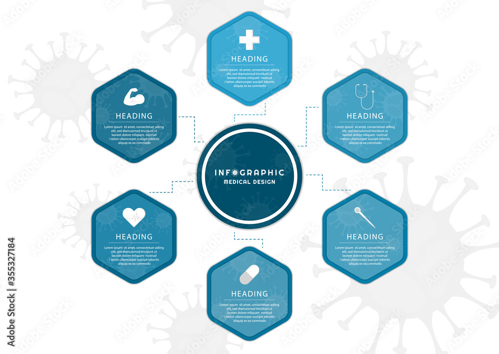 Infographic mind map style hexagon shape design six step to healthy ...