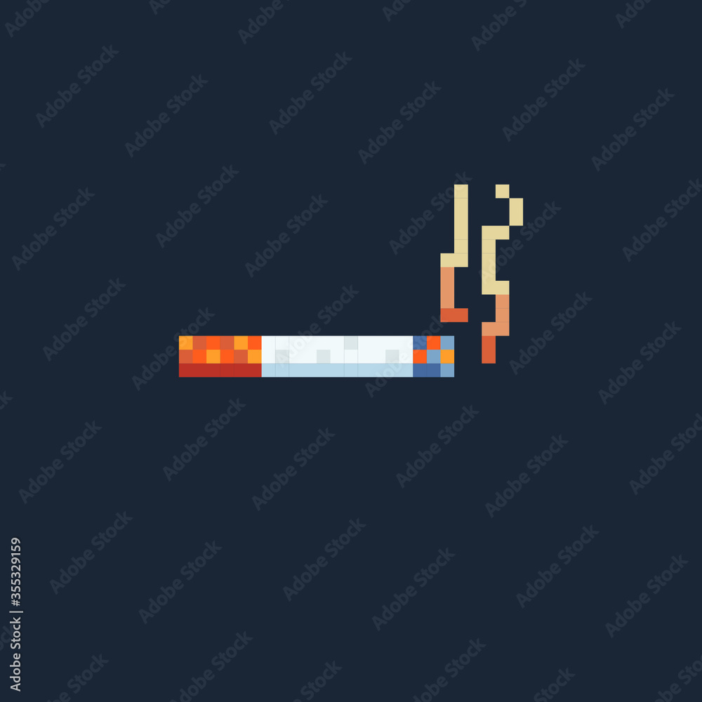 Pixel Art Cigarette With Smoke Effect Gray Background Vector Isolated ...