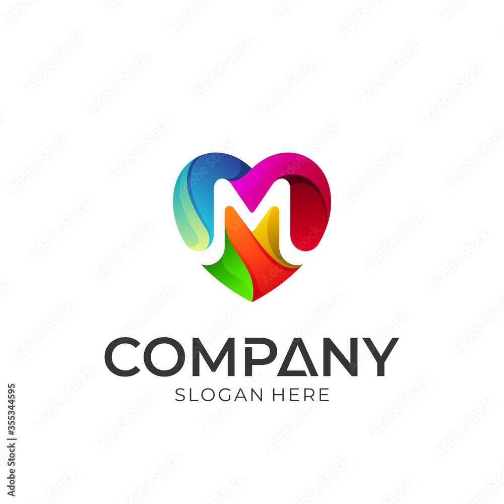 Logo concept of heart letter m. Simple colorful style. Logotype ready ...