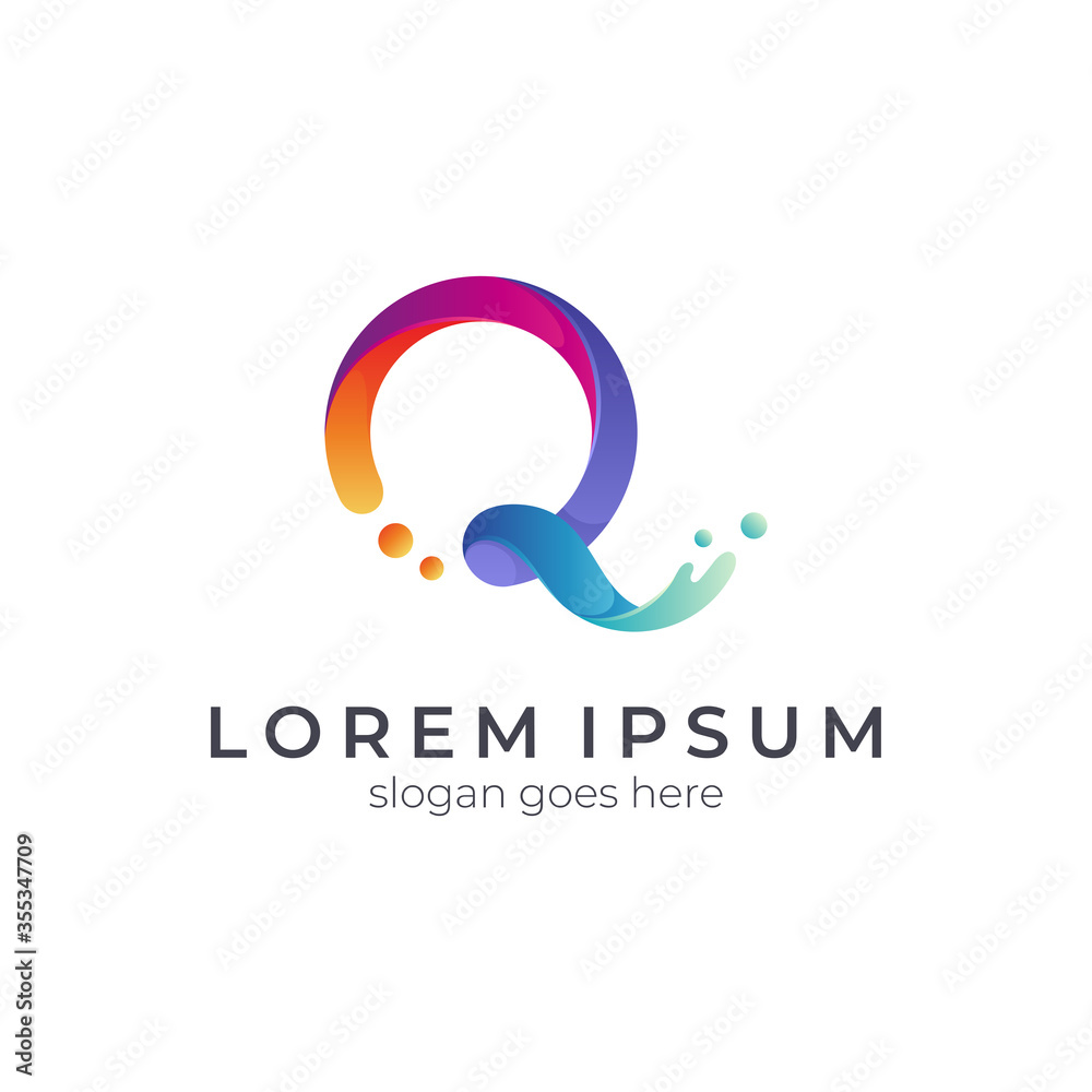 Initial letter Q and wave logo, 3d gradient vibrant colors Stock Vector ...