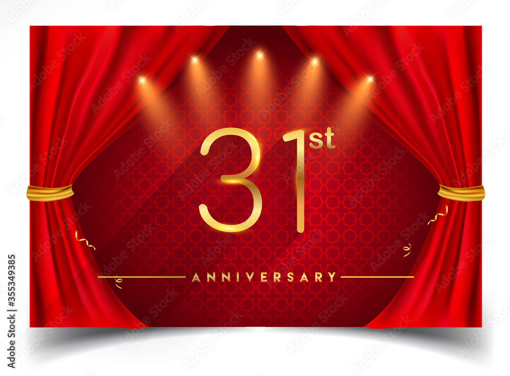 31st years golden anniversary logo with glowing golden colors isolated ...