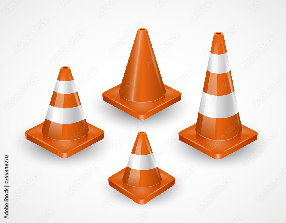 Traffic cones collection. Isometric set of icons for web design ...