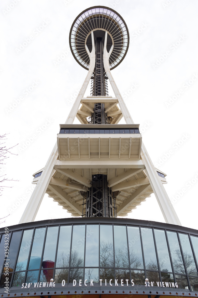 The Space Needle, an observation tower in Seattle, Washington. It is ...