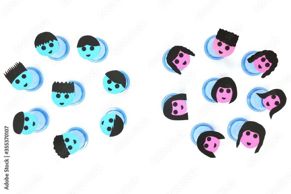 Gender equality concept. Cute pink female and blue male characters flat ...