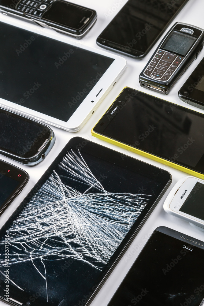 Moscow, Russia-may 19, 2020: outdated and modern models of smartphones ...