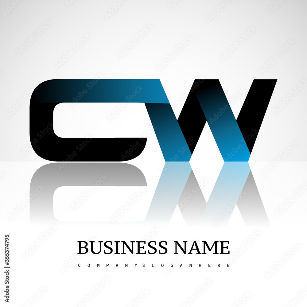 Initial letter CW uppercase modern and simple logo linked blue and ...
