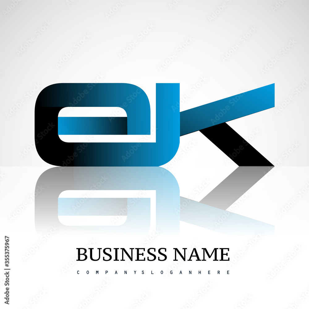 Initial letter EK uppercase modern and simple logo linked blue and ...