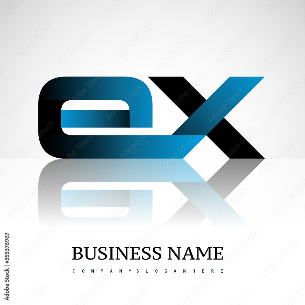 Initial letter EX uppercase modern and simple logo linked blue and ...