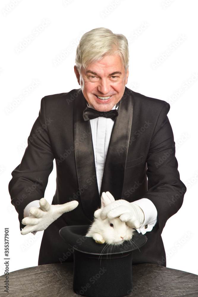 Portrait majestic mature man, a magician, an illusionist, with gray ...