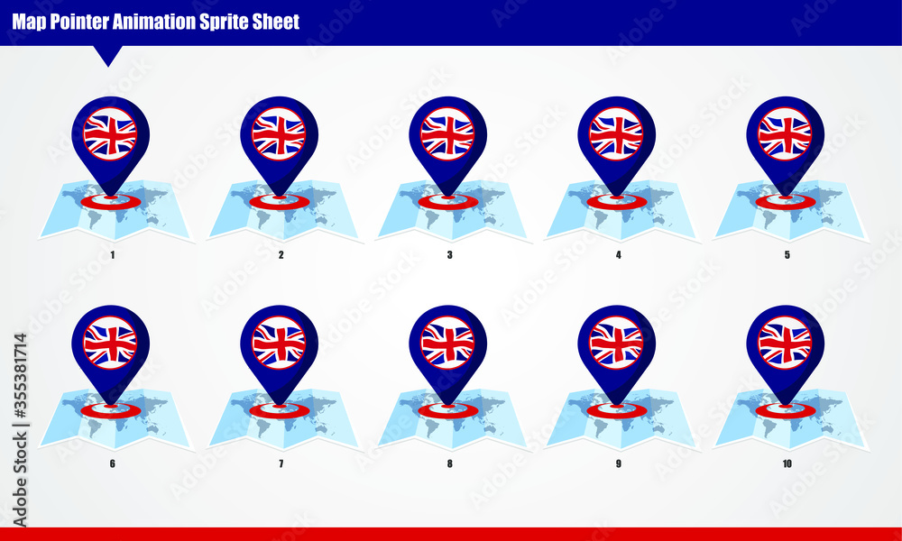 UK Map marker with animated flag Sprite Sheet. Smooth waving animation ...