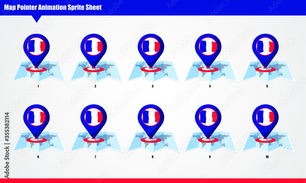 France Map marker with animated flag Sprite Sheet. Smooth waving ...