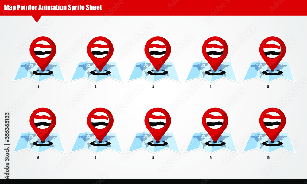 Yemen Map marker with animated flag Sprite Sheet. Smooth waving ...