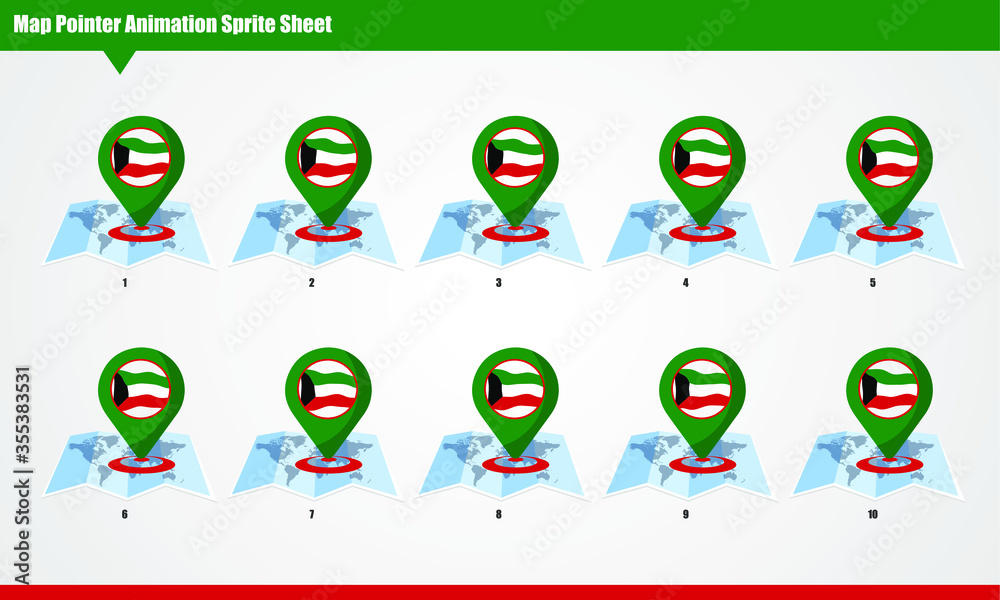 Kuwait Map marker with animated flag Sprite Sheet. Smooth waving ...