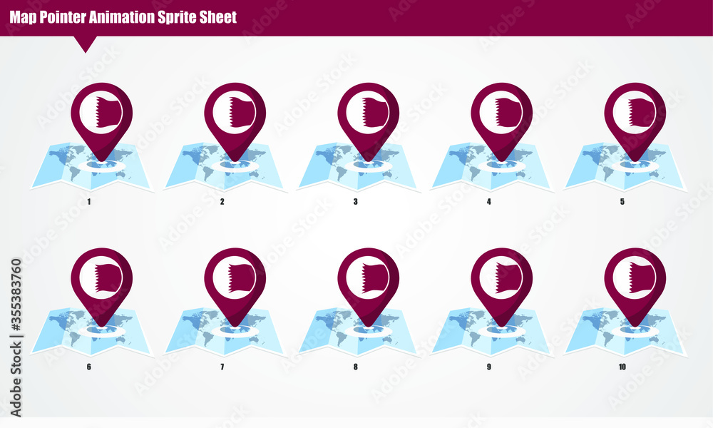 Qatar Map marker with animated flag Sprite Sheet. Smooth waving ...