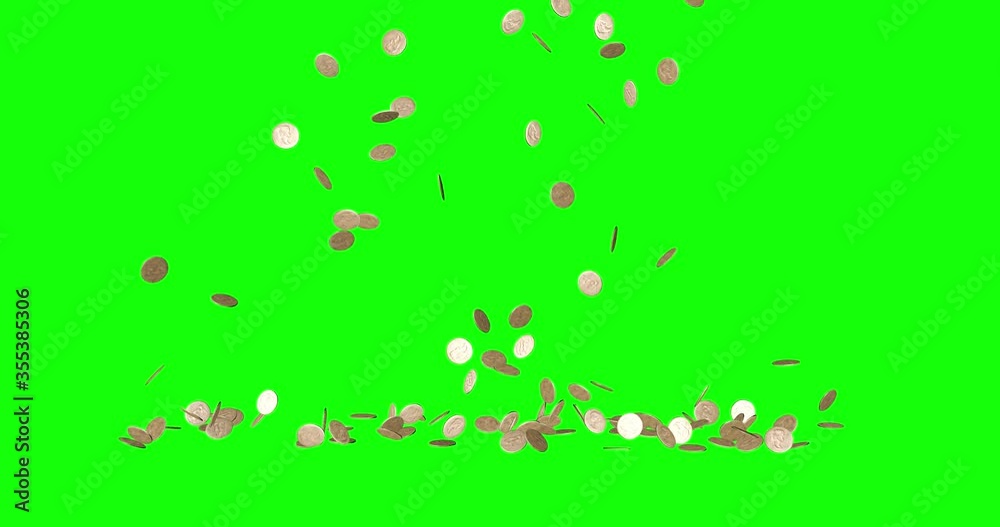 Green screen gold coins rain falling floor stacked animation chroma key ...