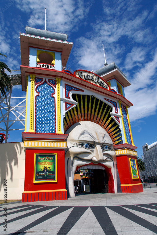Melbourne, Australia: March 13, 2017: Main Gate of Luna Park. Melbourne ...