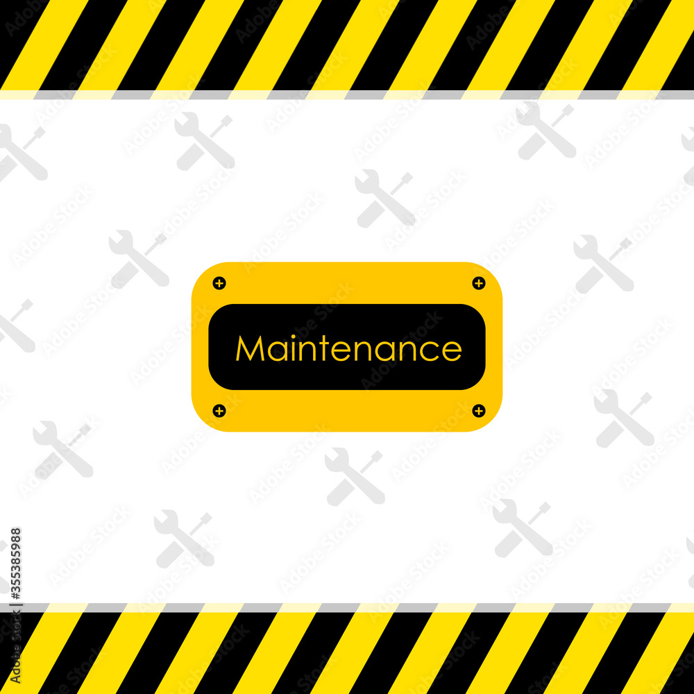 Maintenance text board plate with black and yellow warning stripe ...