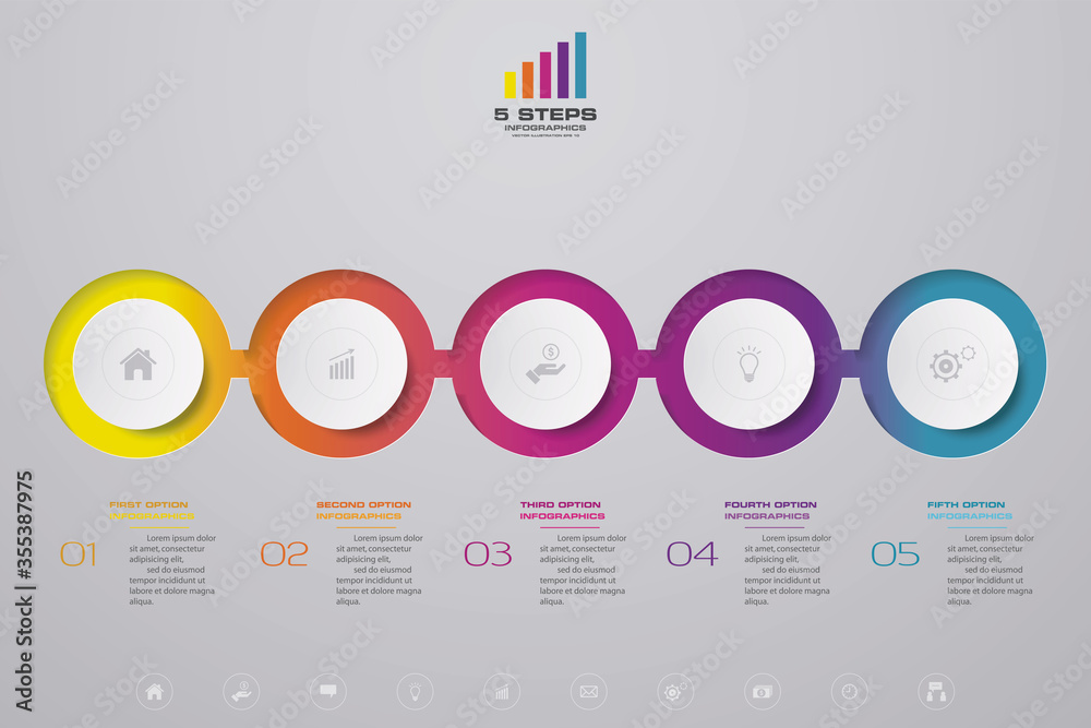 5 steps timeline infographic element. 5 steps infographic, vector ...