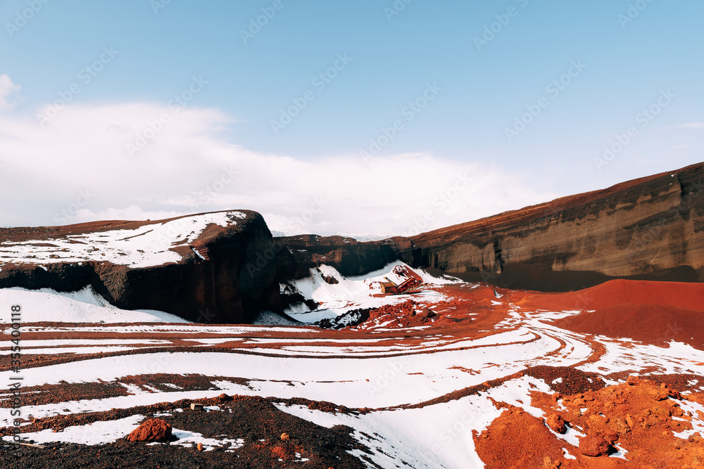 Martian landscapes in Iceland. The red crater of The Seydisholar ...