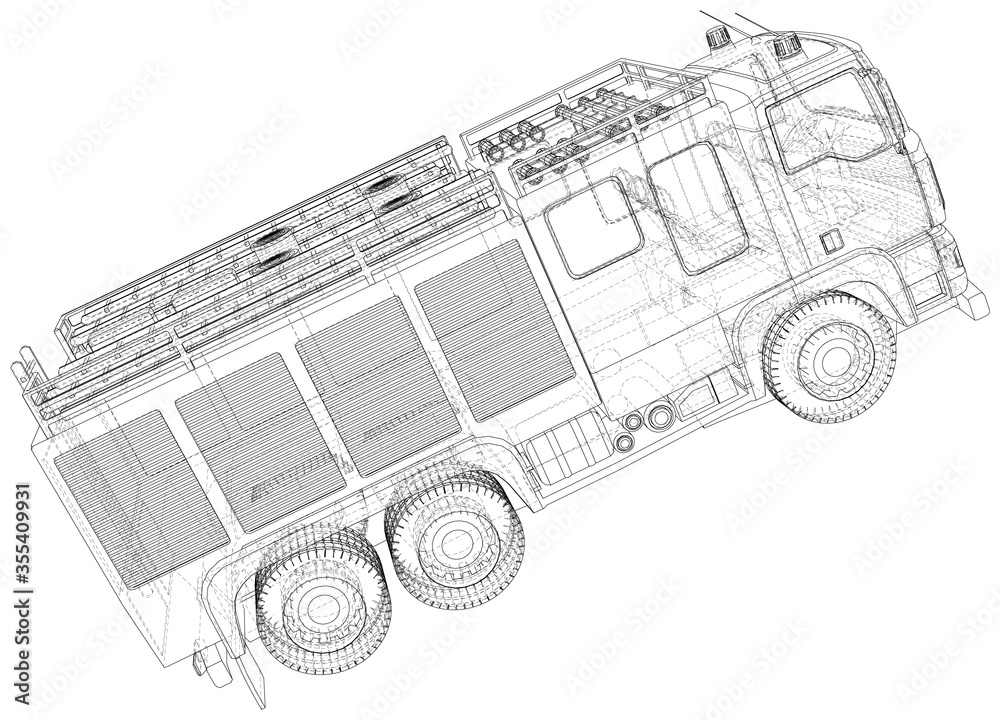 Fire Engine vector. Fire truck. Wire-frame. The layers of visible and ...
