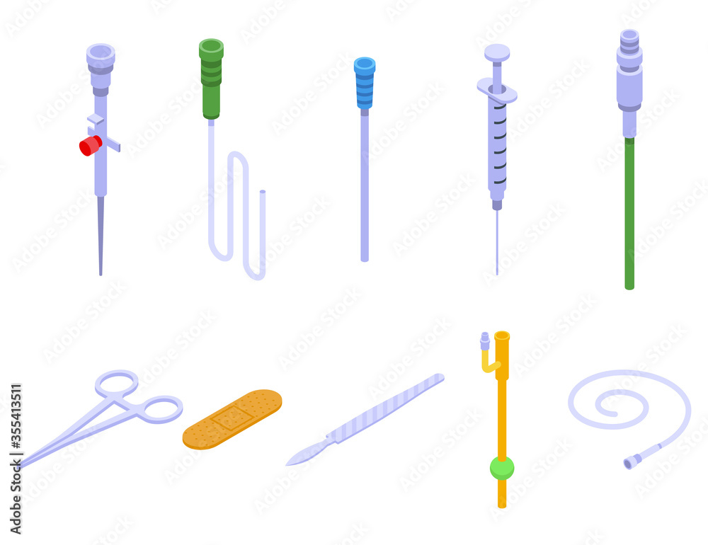Catheter icons set. Isometric set of catheter vector icons for web ...