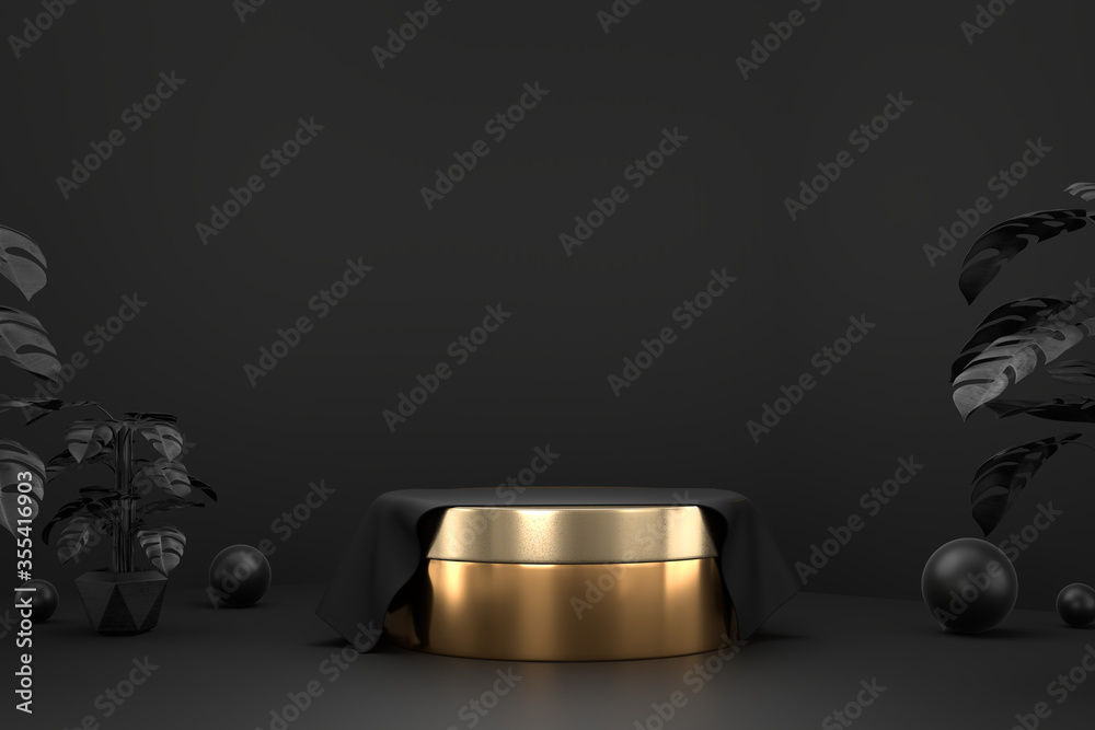 Abstract black and gold stage platform podium, for advertising product ...