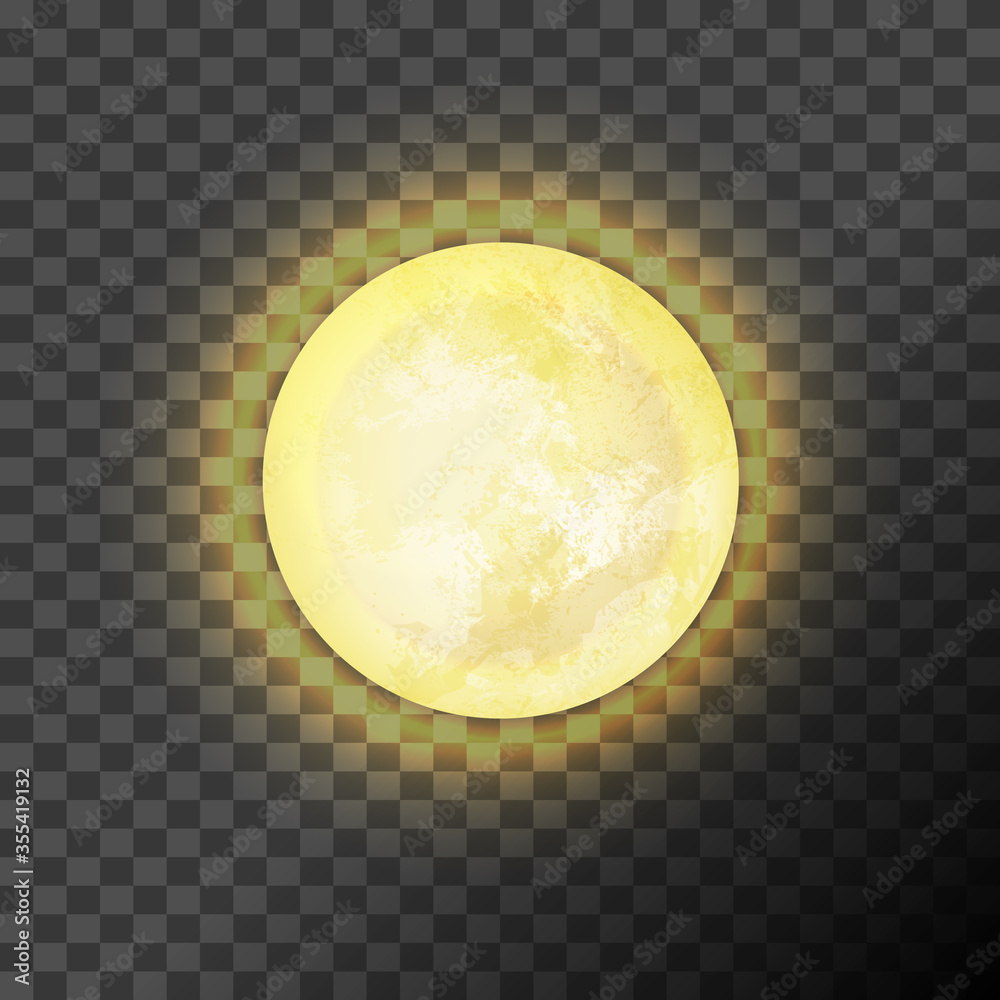 Full yellow moon on the dark transparent background. Vector ...