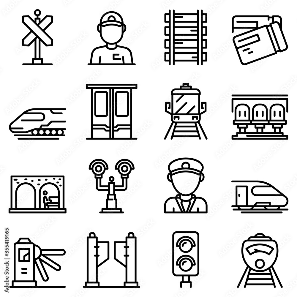 Electric train driver icons set. Outline set of electric train driver ...
