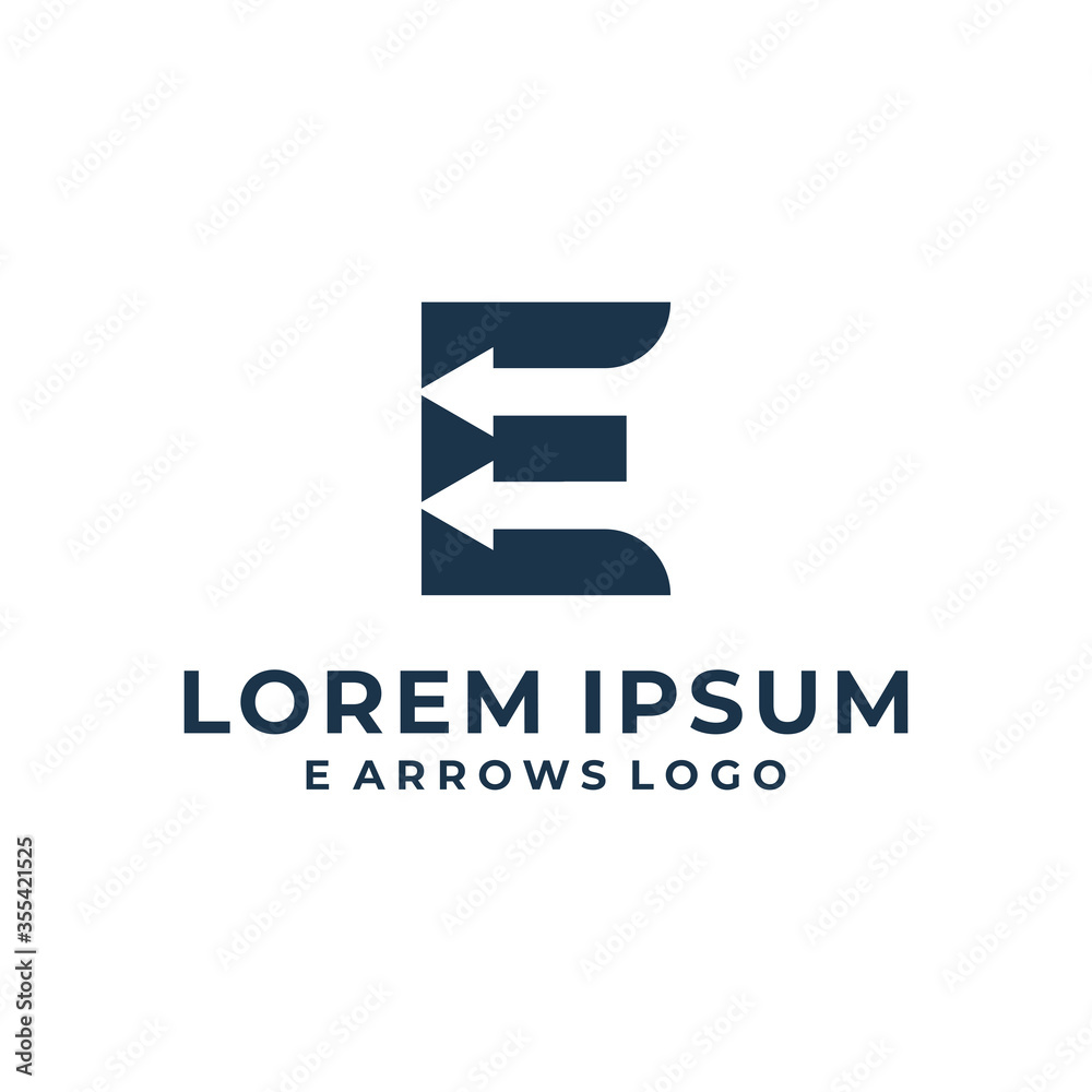 letter E logo vector with symbol arrow negative space Stock Vector ...