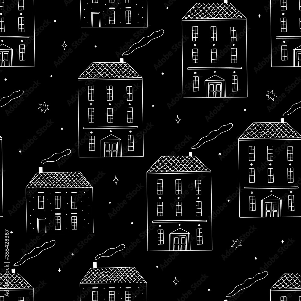 Vector house seamless pattern. Elegant background with outline houses ...