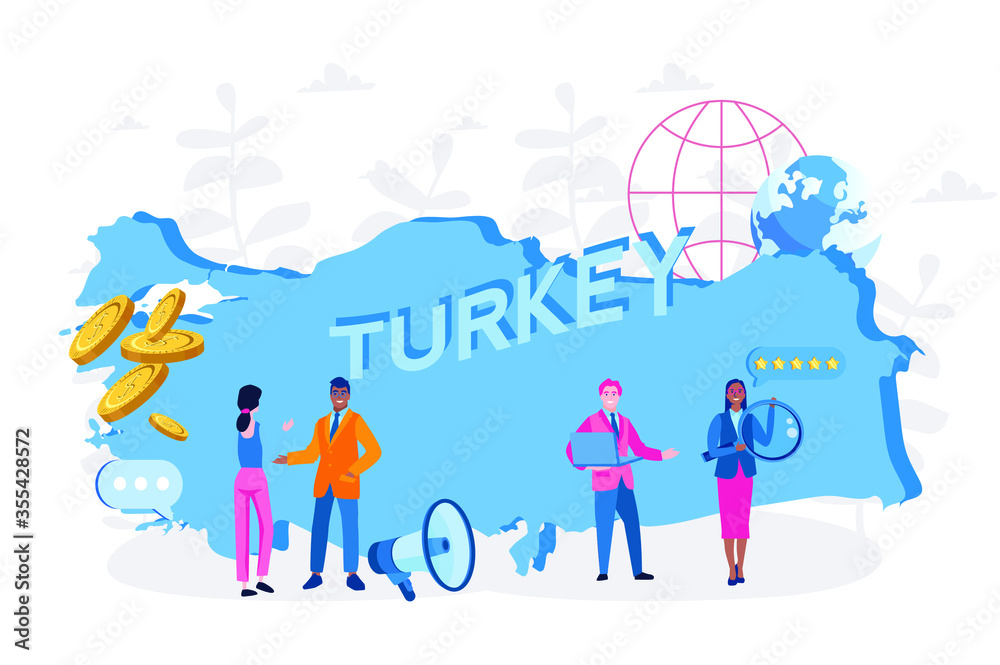 Turkey map with people, Welcome to Turkey country, advertising and ...