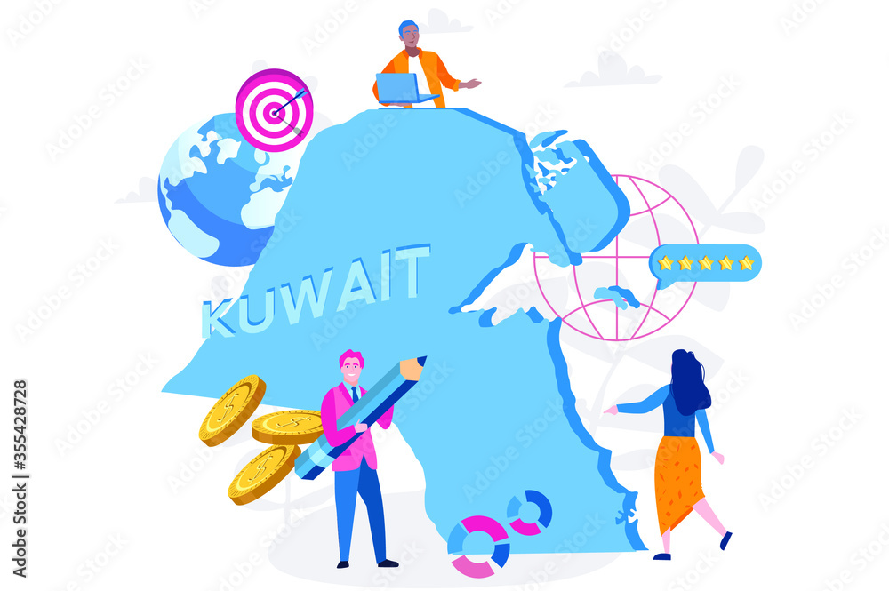 Kuwait map with people, Welcome to Kuwait country, advertising and ...