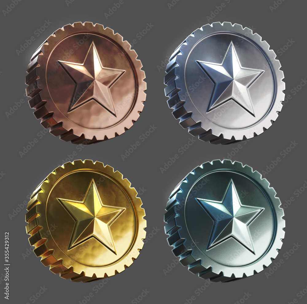 3d rendered set of tier medals - platinum, gold, silver and bronze ...