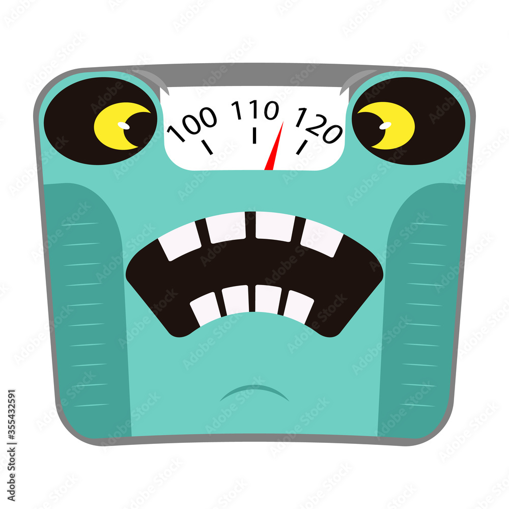 Scared mechanical bathroom scale with big weight on the dial. Concept ...
