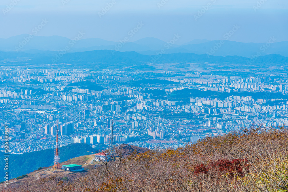 Aerial view of Gwangju from Mudeungsan national park, Republic of Korea ...