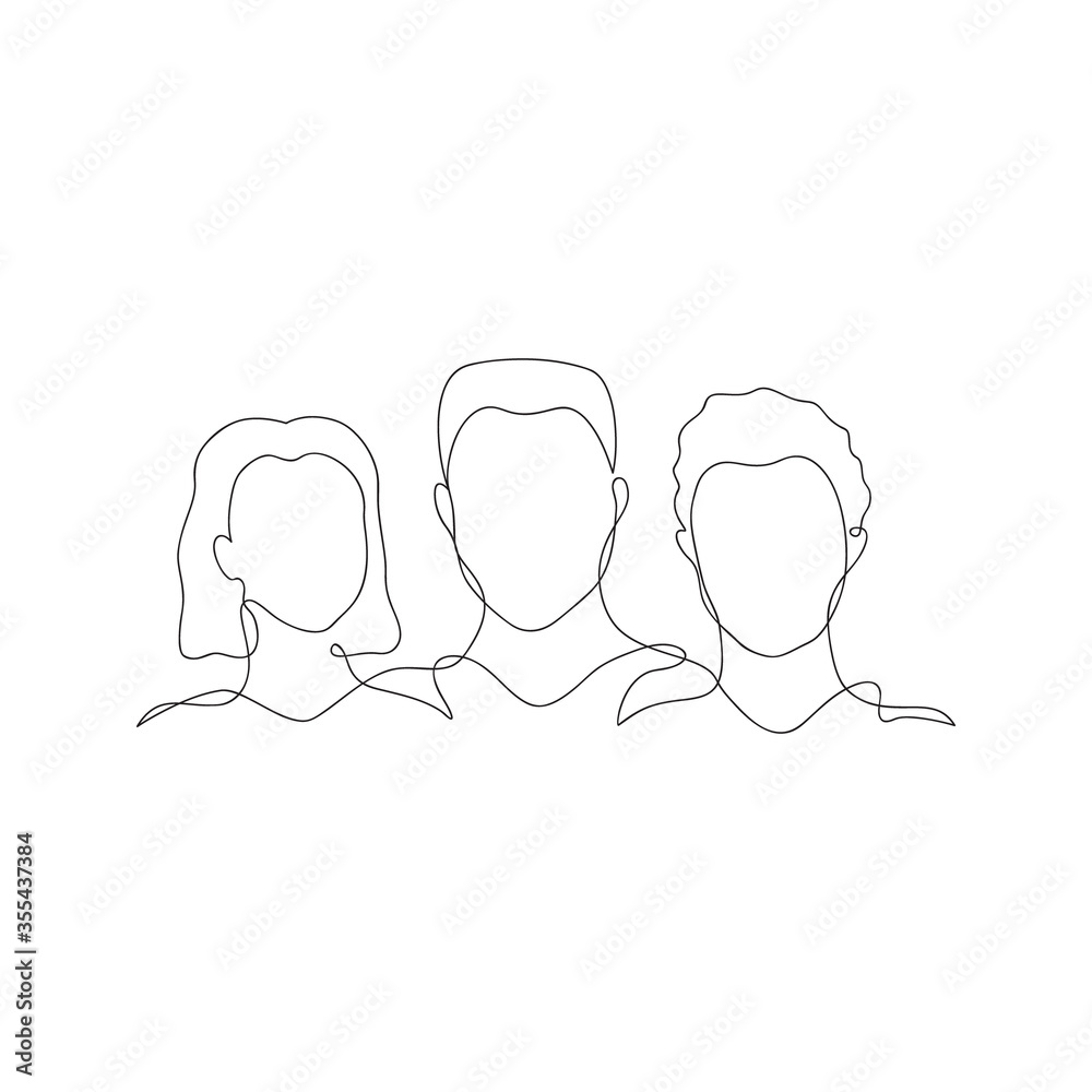 Three people silhouette vector illustration. Hand drawn different ...