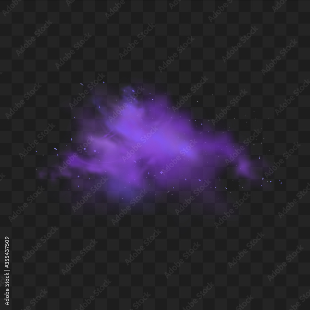 Purple smoke isolated on transparent dark background. Abstract purple ...