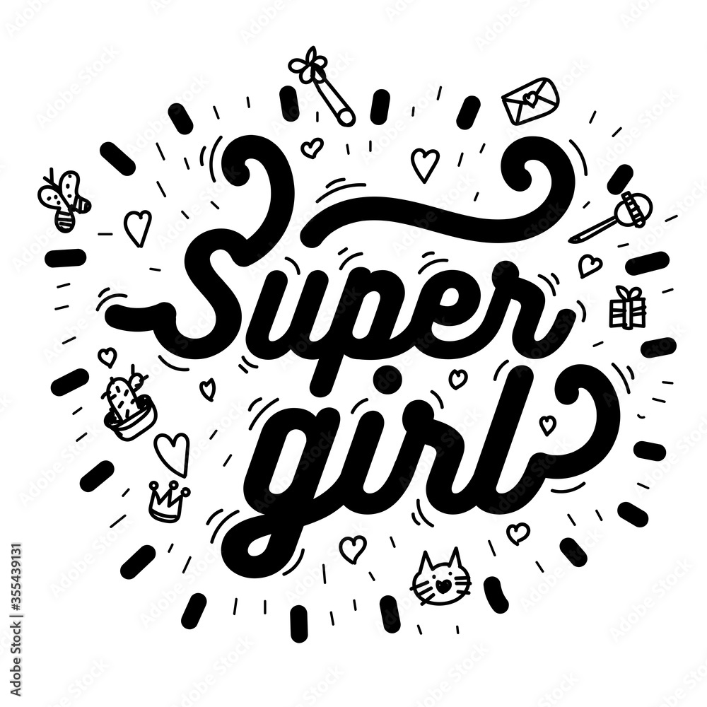 Vector illustration of Super Girl text for clothes. Kids badge tag icon ...