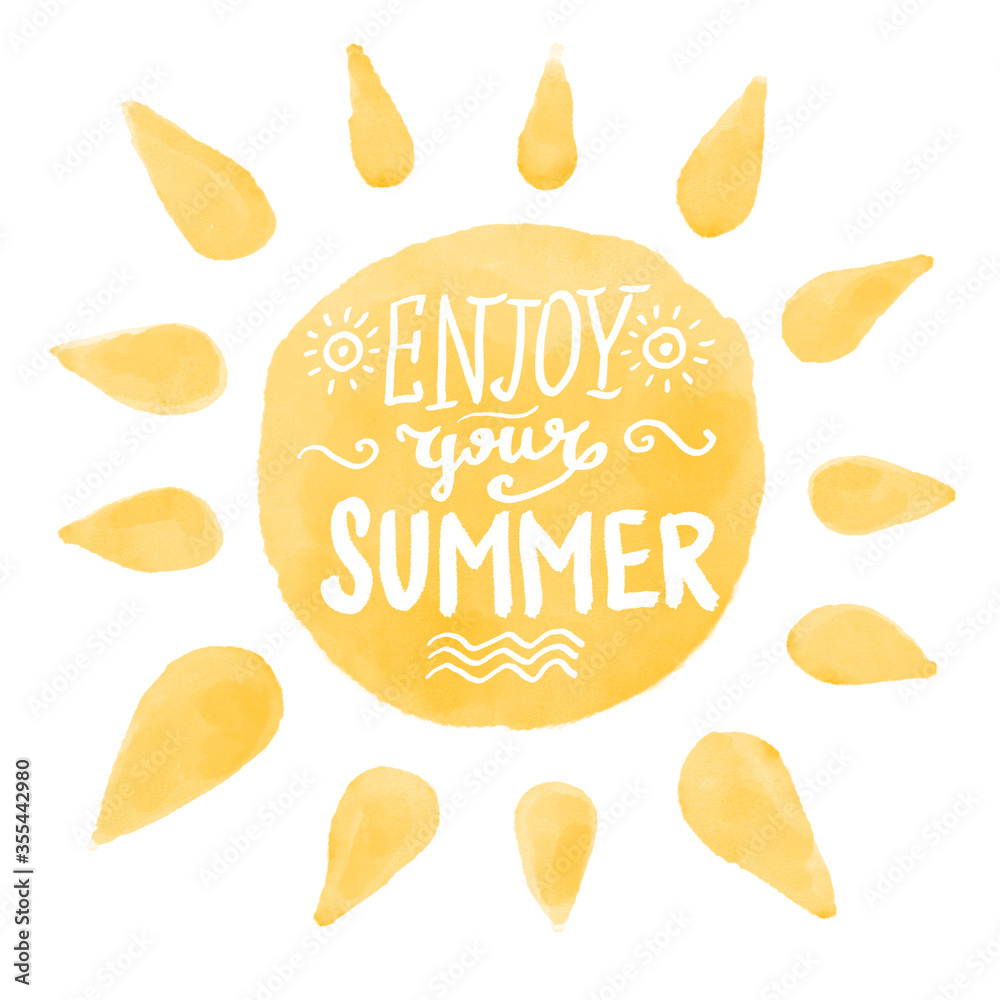 Poster Hand drawn lettering enjoy your summer with bright sun ...