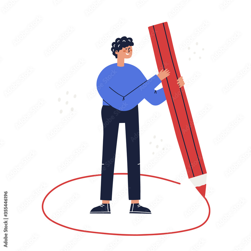 Man drawing a circle around himself. Keep social distance concept. Hand ...