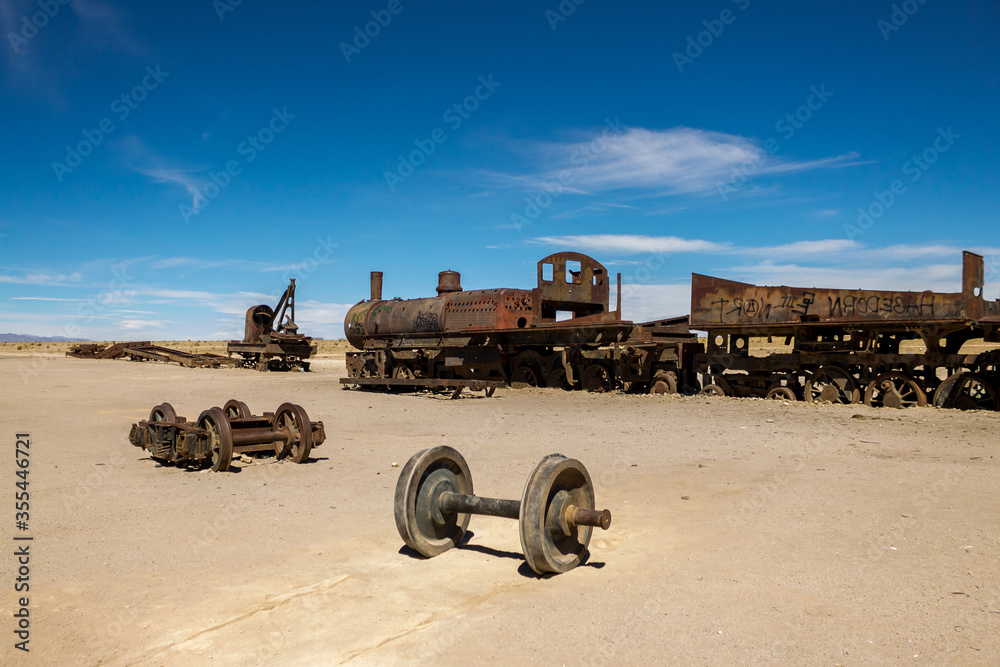 Uyuni rusty train railway cemetery. Train graveyard. Old abandoned ...