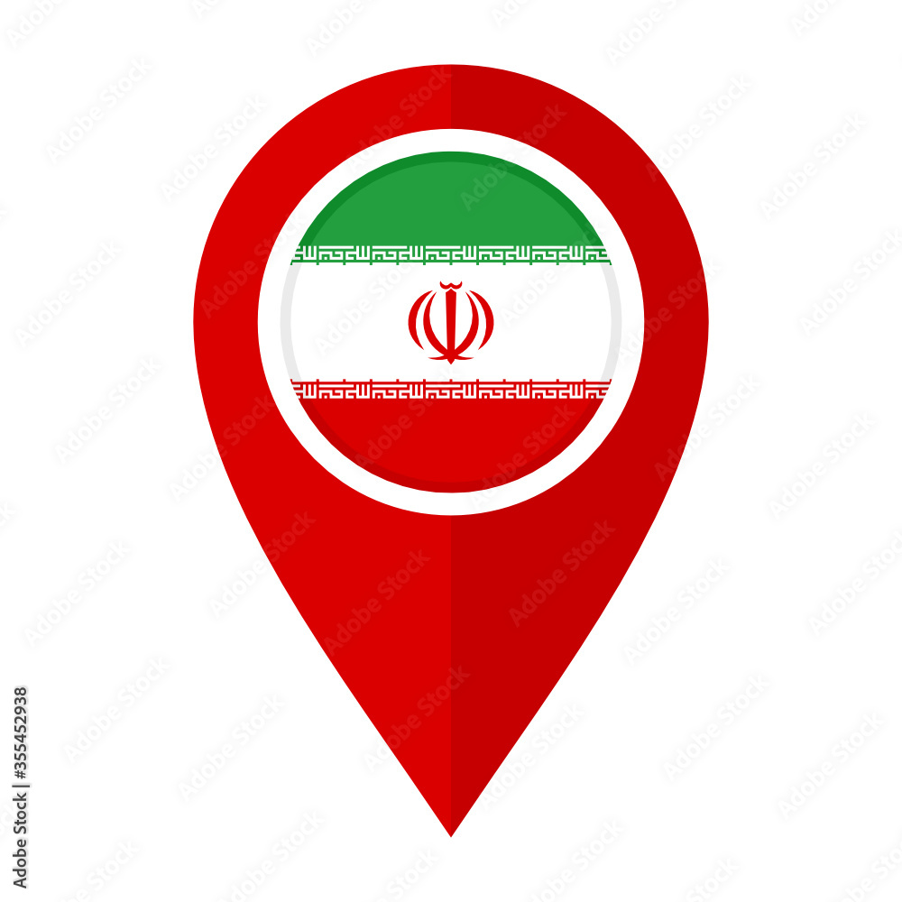 flat map marker icon with iran flag, isolated on white background Stock ...