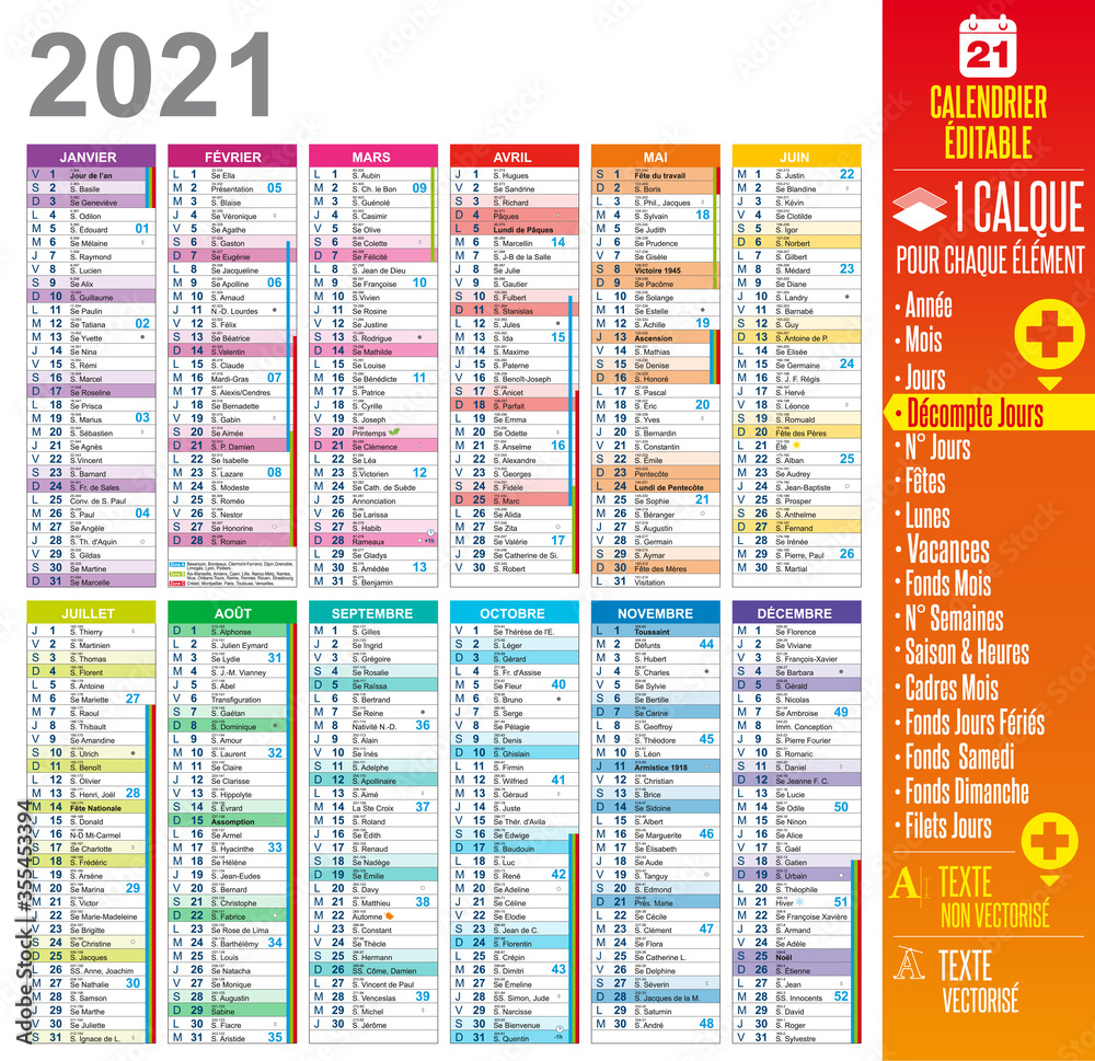 Calendrier 2021 - Template modifiable multicalques Stock Vector | Adobe ...