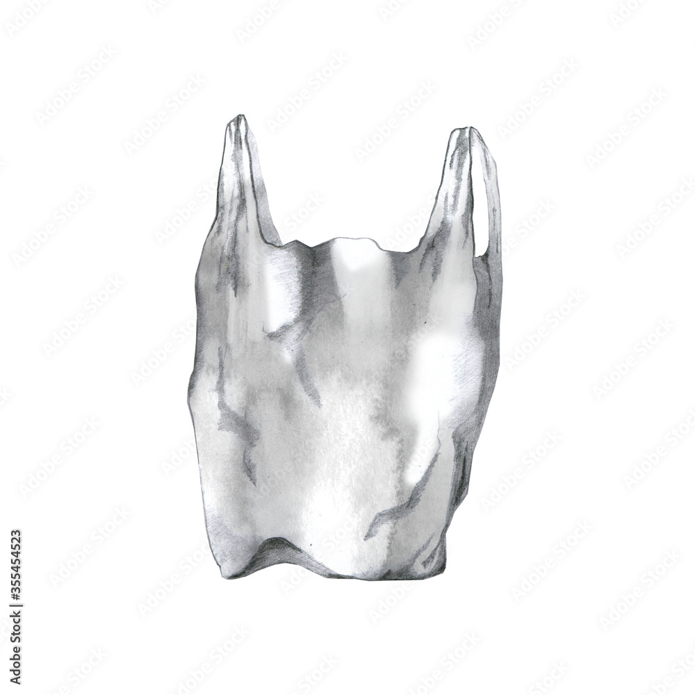 Plastic bag isolated on white. Hand drawn illustration of poly bag ...