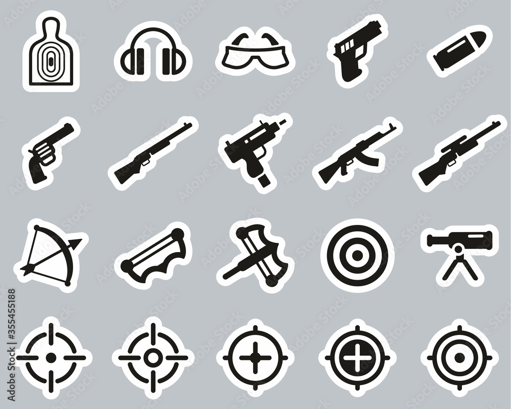 Shooting Range Icons Black & White Sticker Set Big Stock Vector | Adobe ...