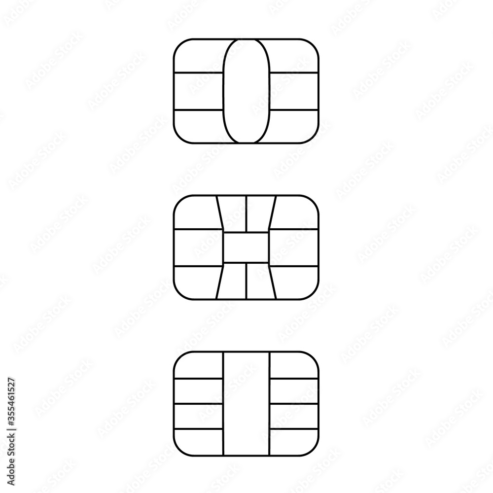 EMV chip line icon set. Vector black symbol illustration for credit and ...