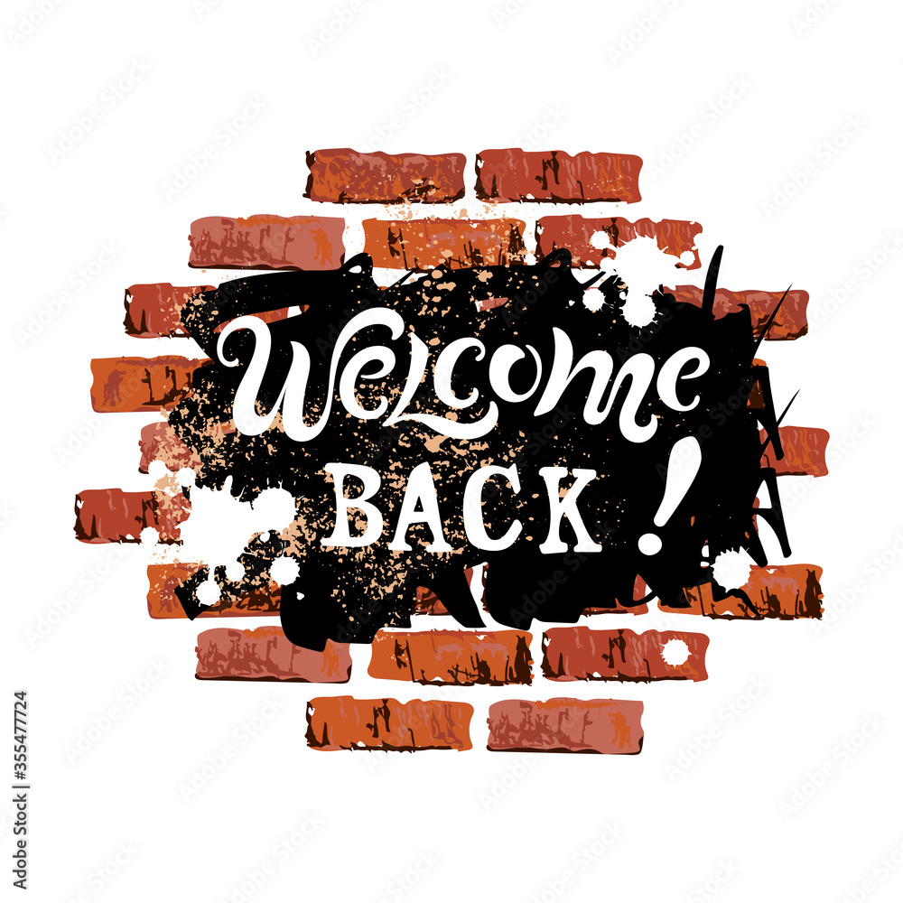 Welcome Back text as graffiti on brick wall background. Handwriting ...